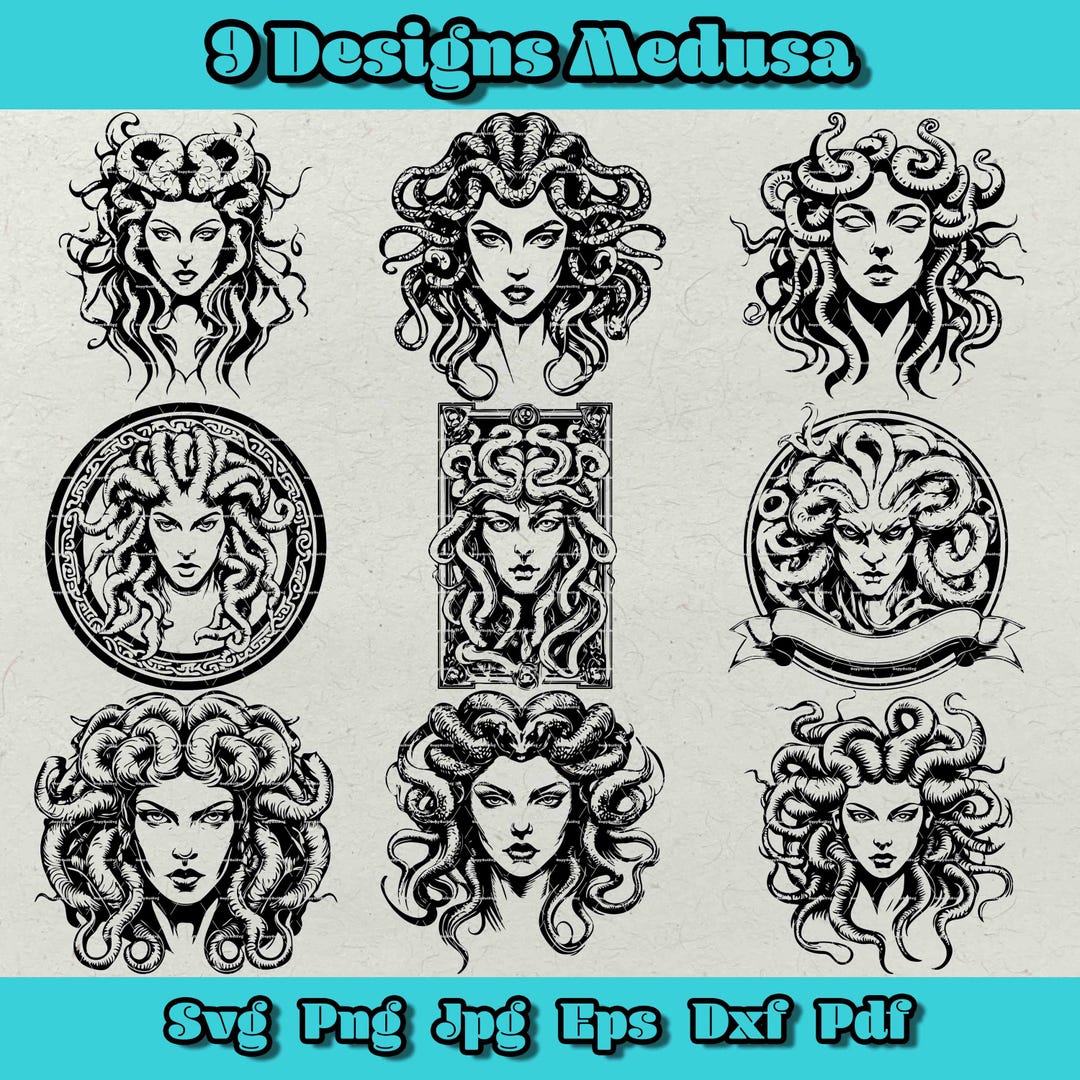 Medusa SVG Bundle, 9 Mythological Gorgon Designs for Greek Mythology ...