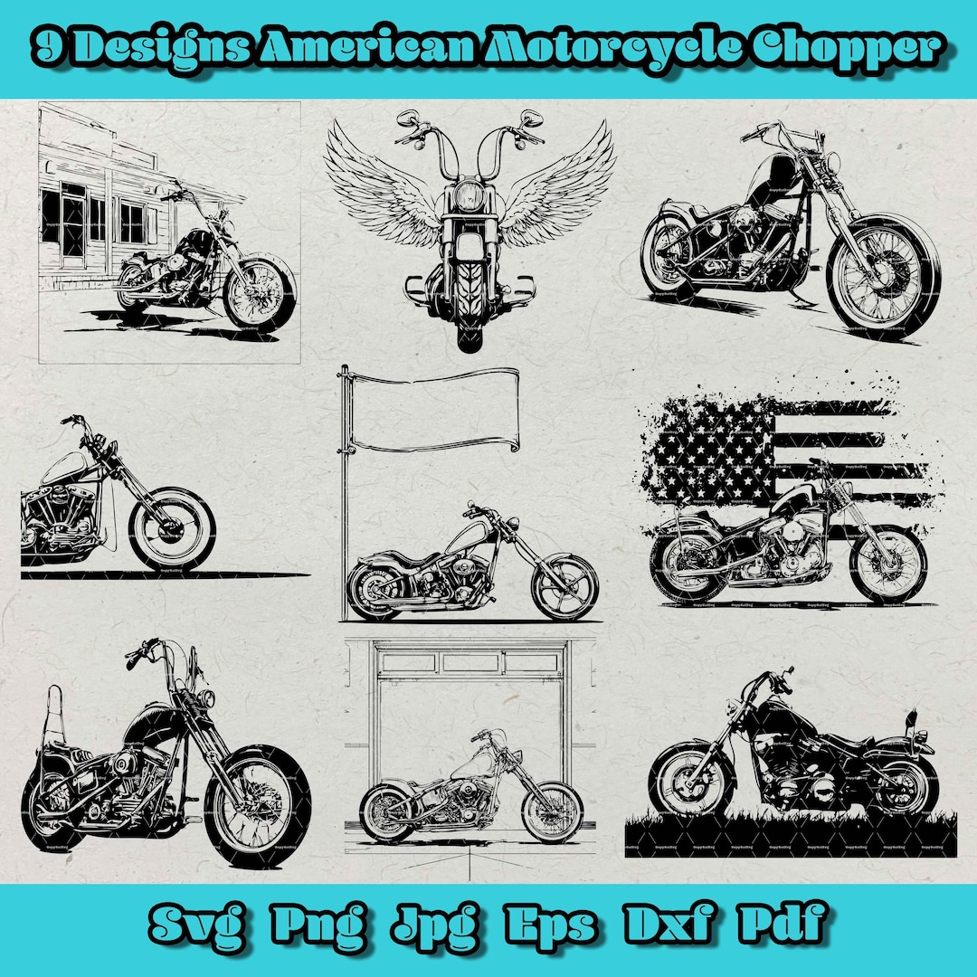 Motorcycle Chopper SVG Bundle: Biker Designs for Laser Engraving ...