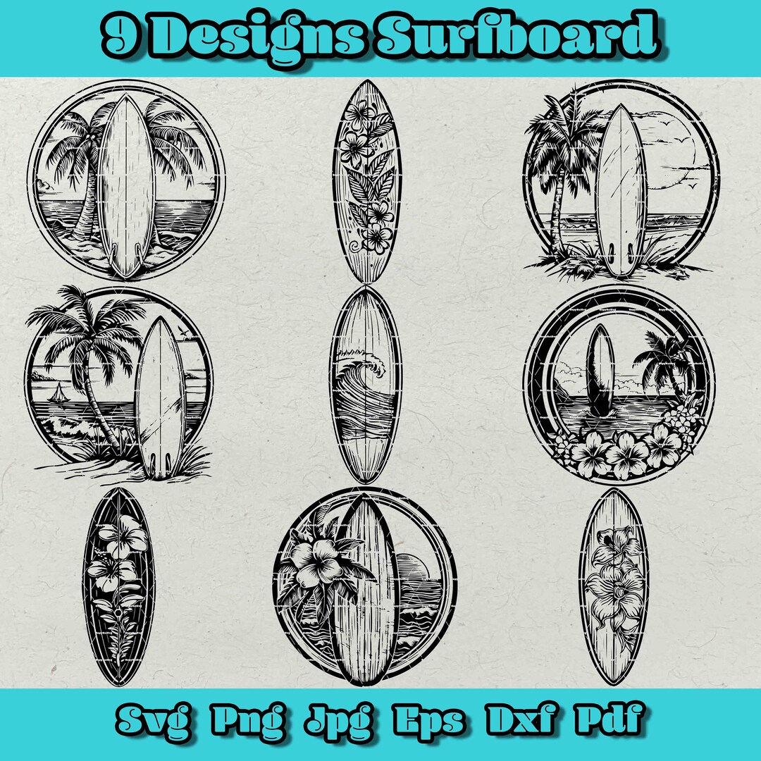 Surfboard Svg Bundle, Floral Surfboard Png, Surfing Board Svg, Surfing ...
