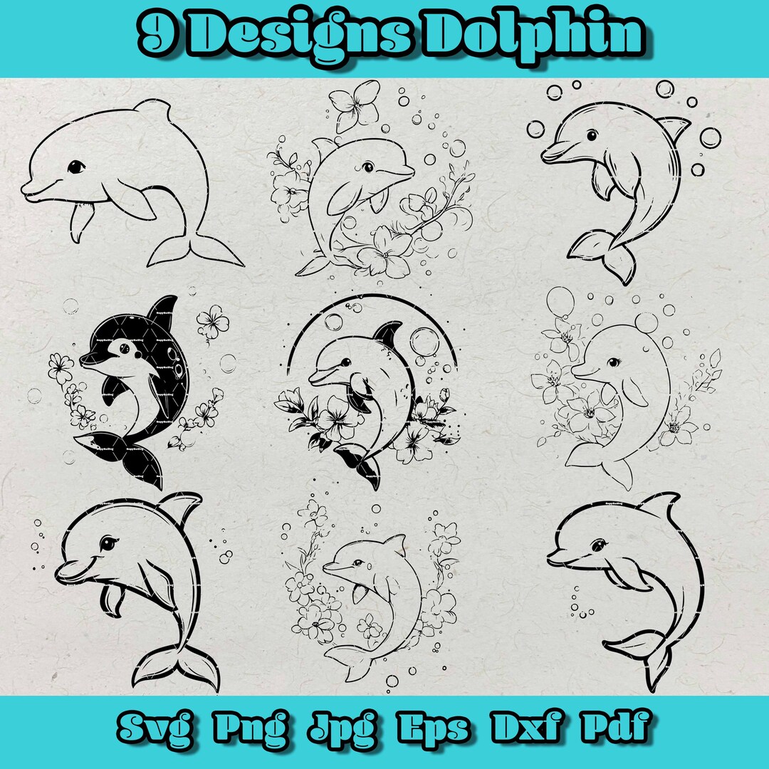 Dolphin Svg Bundle, Floral Dolphin Png, Baby Dolphin Eps, Dolphin Logo ...