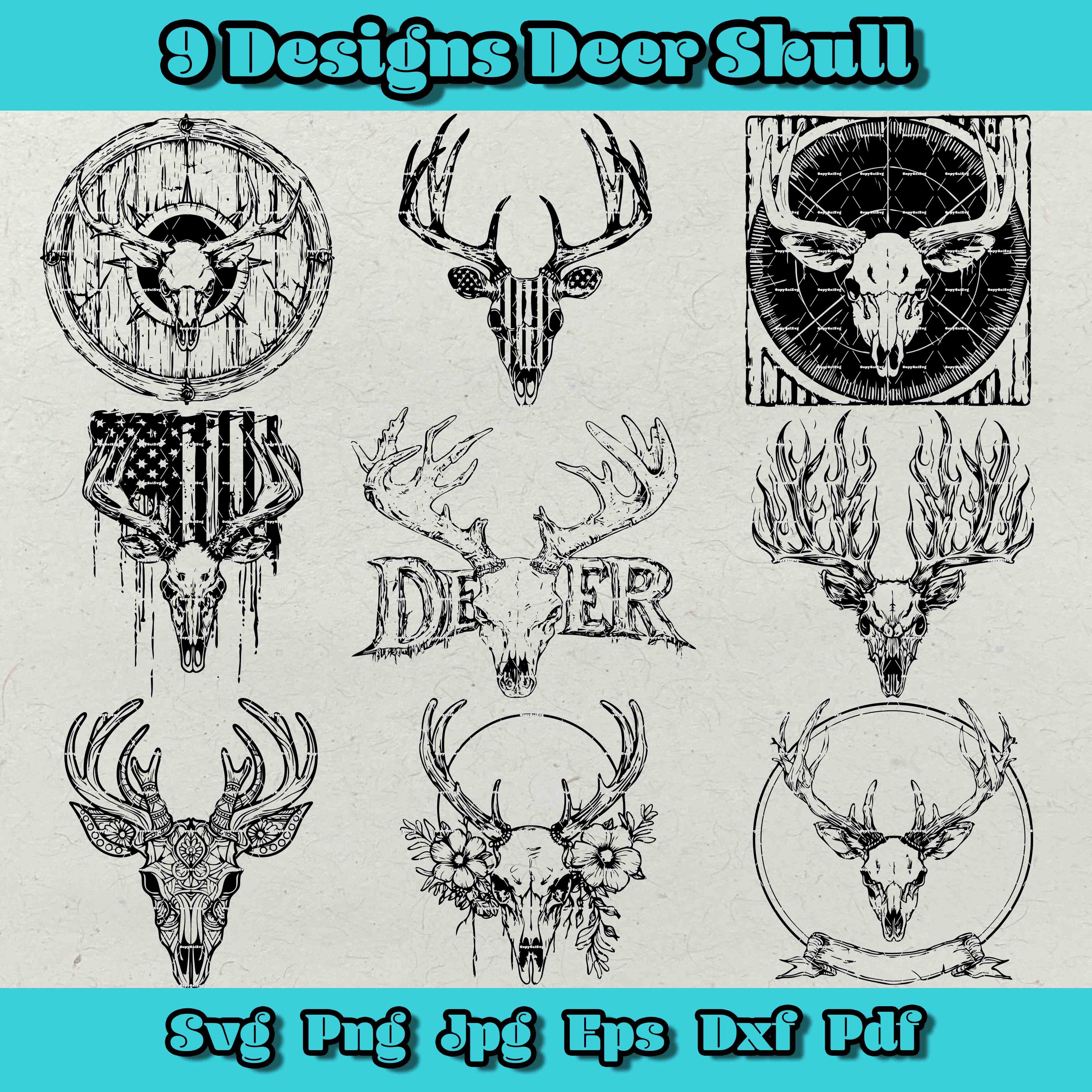 Deer Skull Svg Bundle, Halloween Deer Skull Svg, Deer Skull Monogram ...
