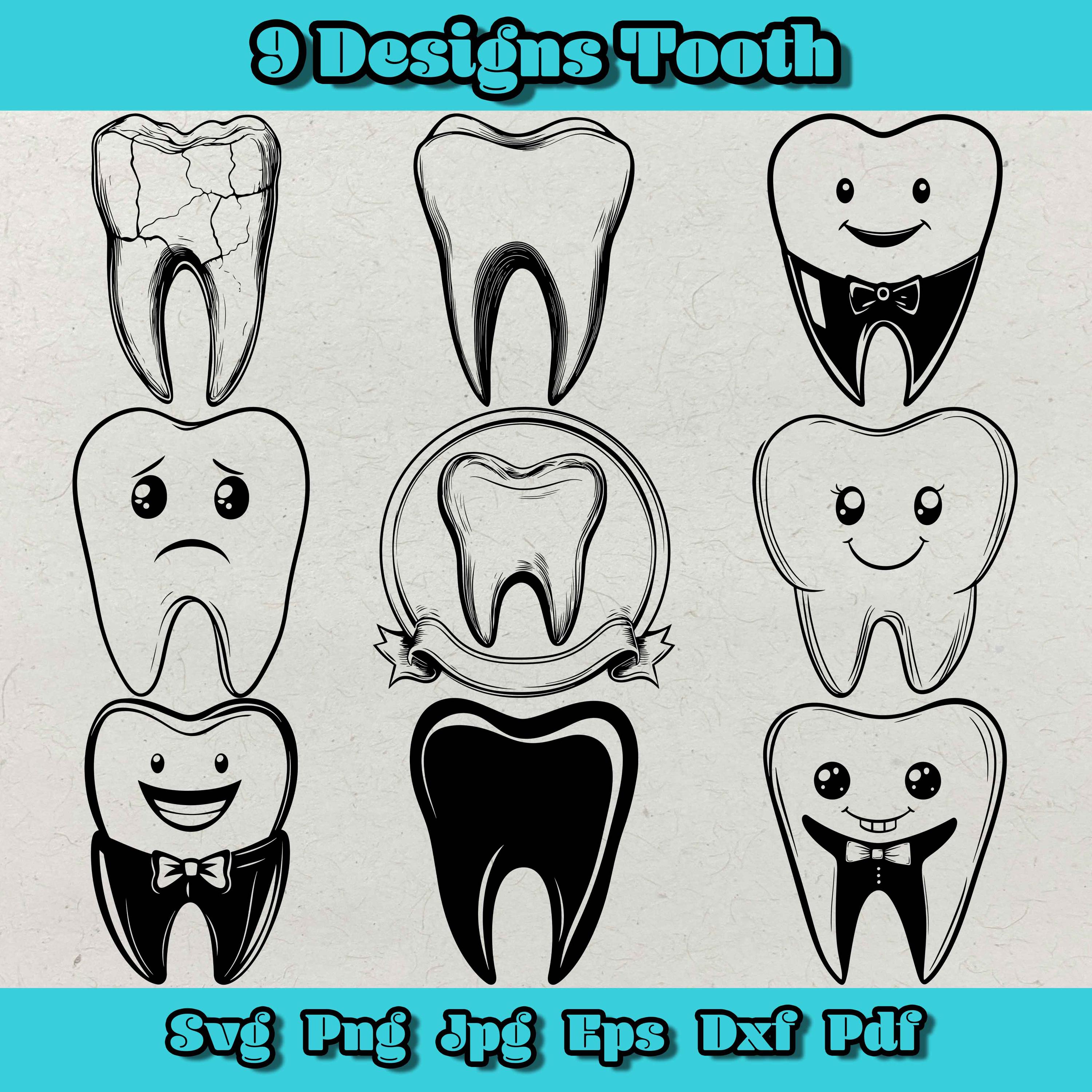 Tooth Svg Bundle, 9 Tooth Designs Svg, Tuxedo Wearing Tooth, Smiling ...