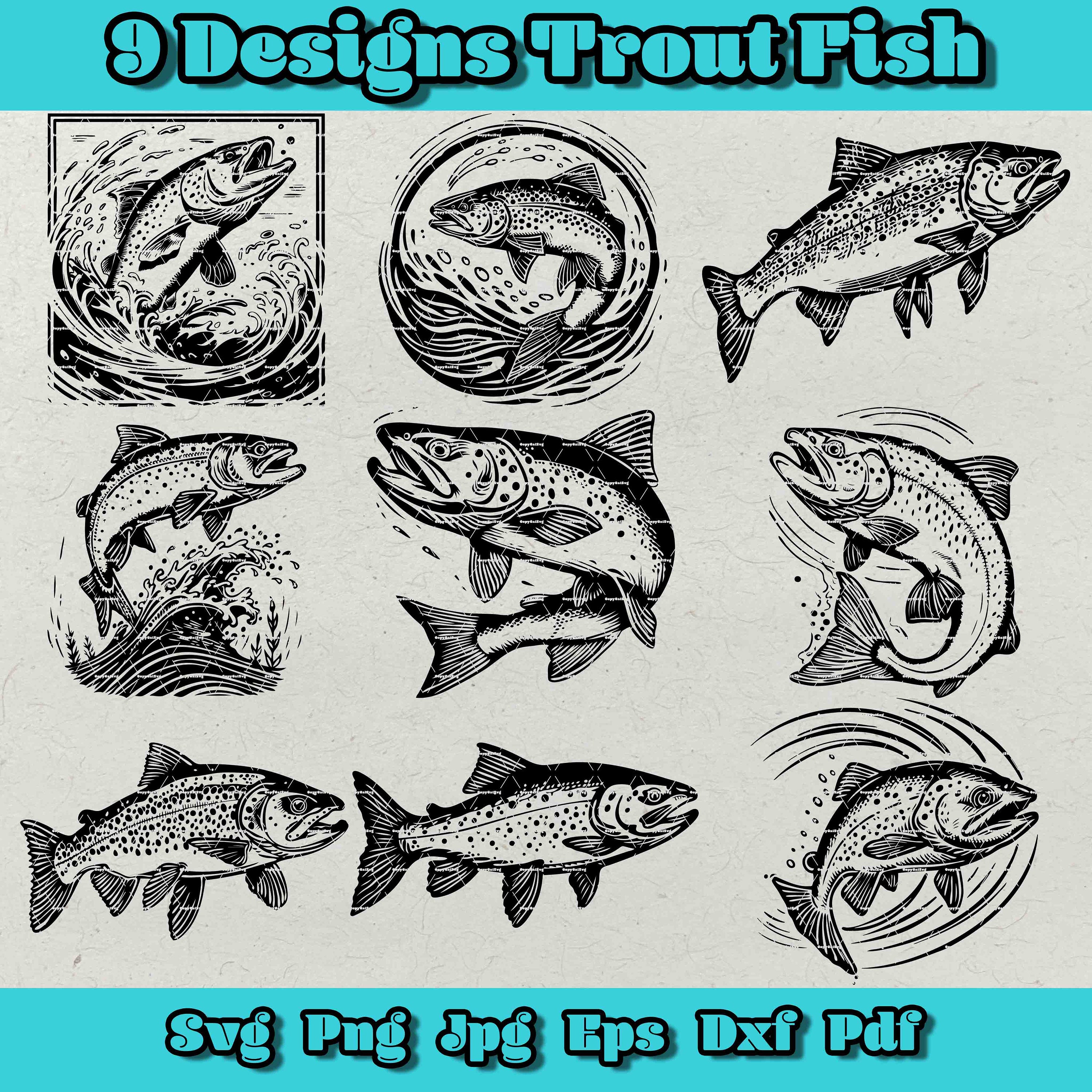 Trout Fish Svg Bundle, Engraving or Print, Fishing Svg, Rainbow Trout ...