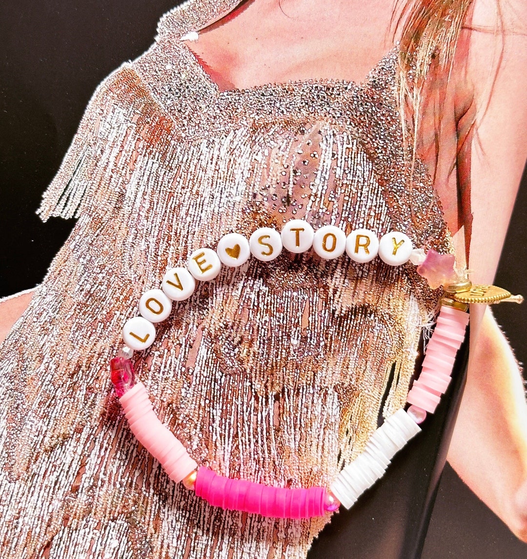 Love Story Taylor Swift Friendship Bracelet Pink Beads Lyric Jewellery ...