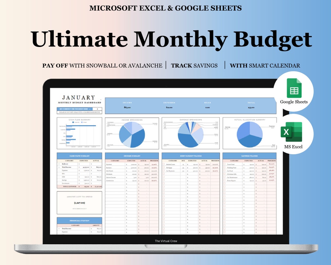 Ultimate Monthly Budget Spreadsheet Excel Budget Template - Etsy