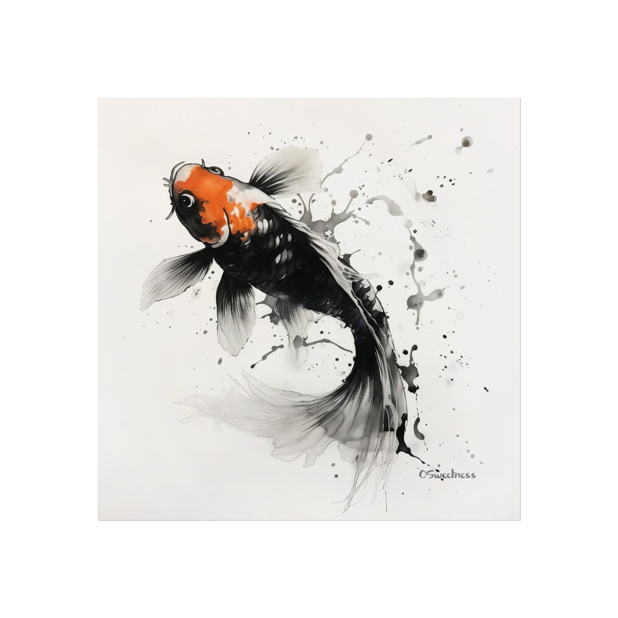Japanese Koi Painting Sumi-e Ink on Paper Fine Art Print - Etsy