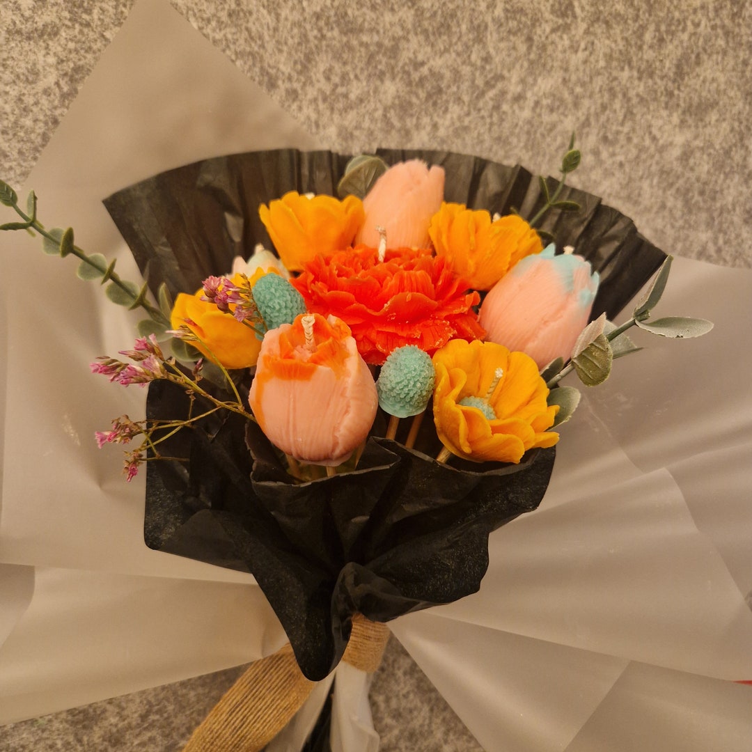 Scented Candle Flower Bouquet - Etsy