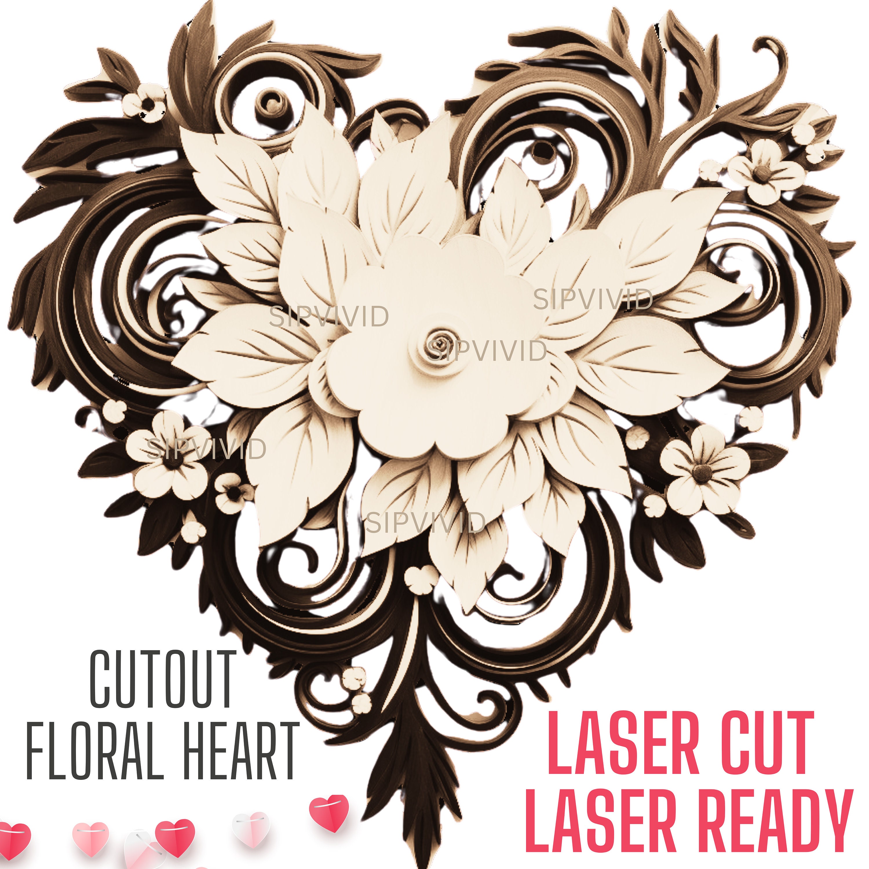 Laser Cut Files Valentine's Day 3D Illusion Floral Heart Laser Cut ...