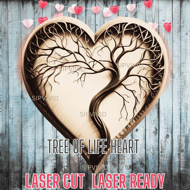 Laser Cut Files Valentine's Day 3D Illusion Tree of Life Heart Laser ...