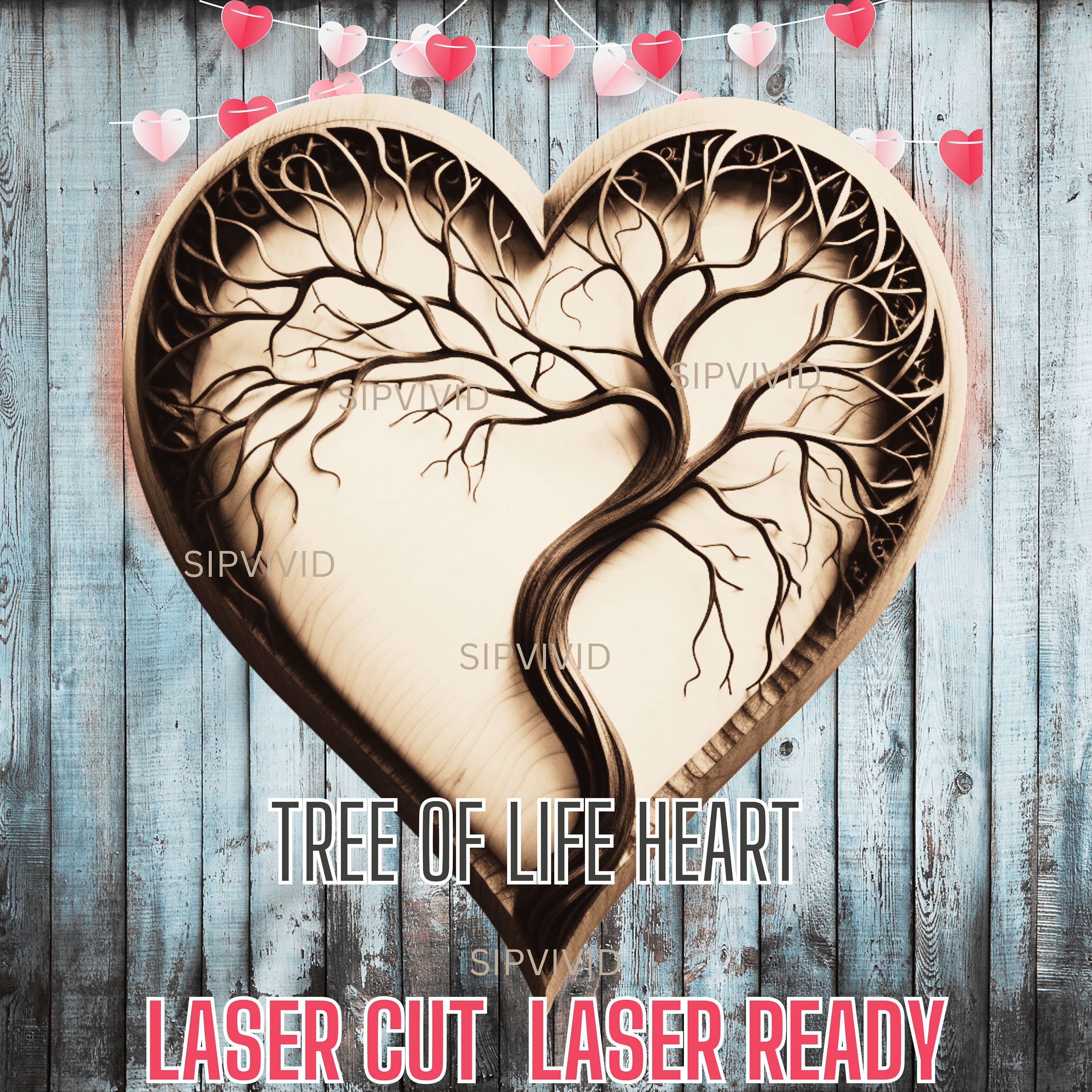 Laser Cut Files Valentine's Day 3D Illusion Tree of Life Heart Laser ...