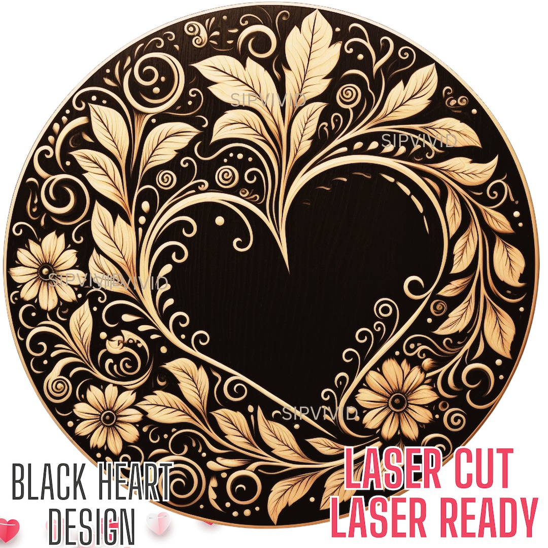 3D Black Heart Laser Cut File: Valentine's Day Wood Design (SVG, PNG ...