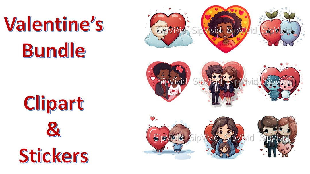 Valentine's Day Clipart & Stickers Bundle (PNG) (digital Download) - Etsy