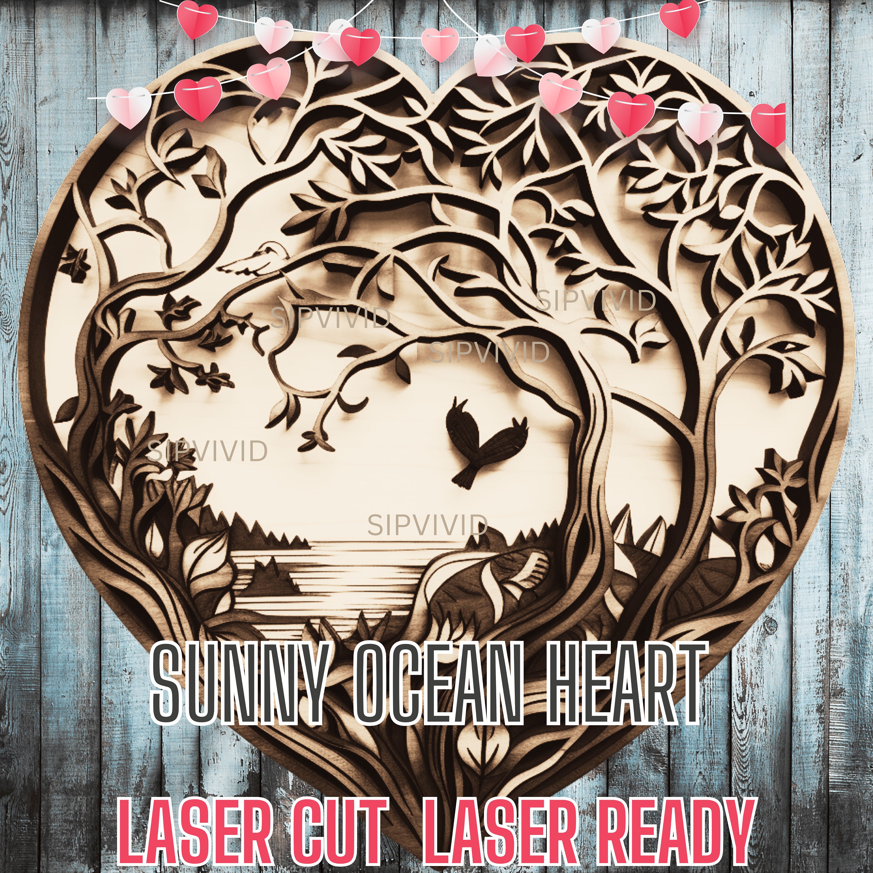 Laser Cut Files Valentine's Day 3D Illusion Sunny Ocean Heart Laser Cut ...