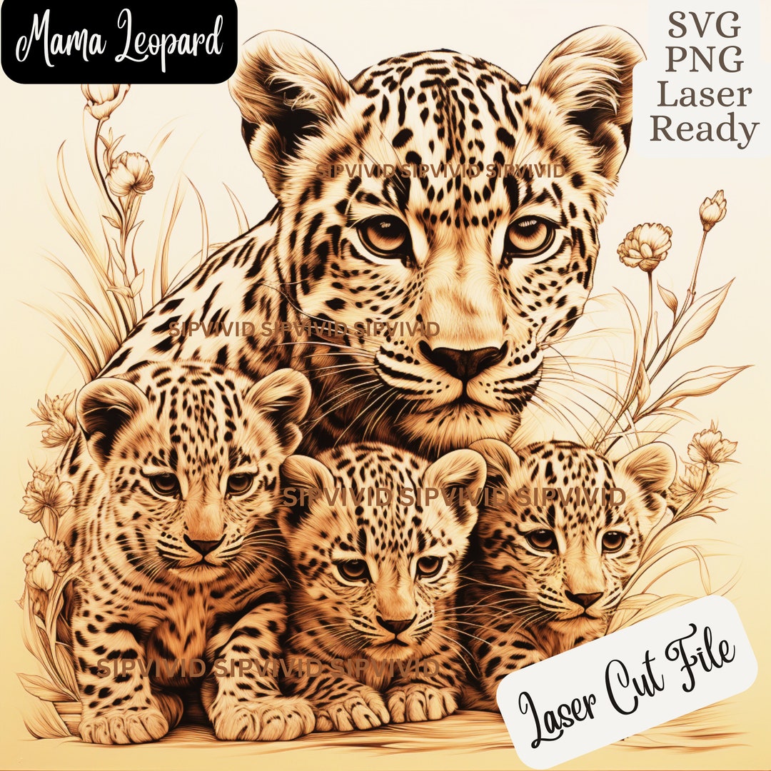 Leopard Mama and Cubs Laser Cut File: CO2 Laser Ready SVG, PNG - Etsy