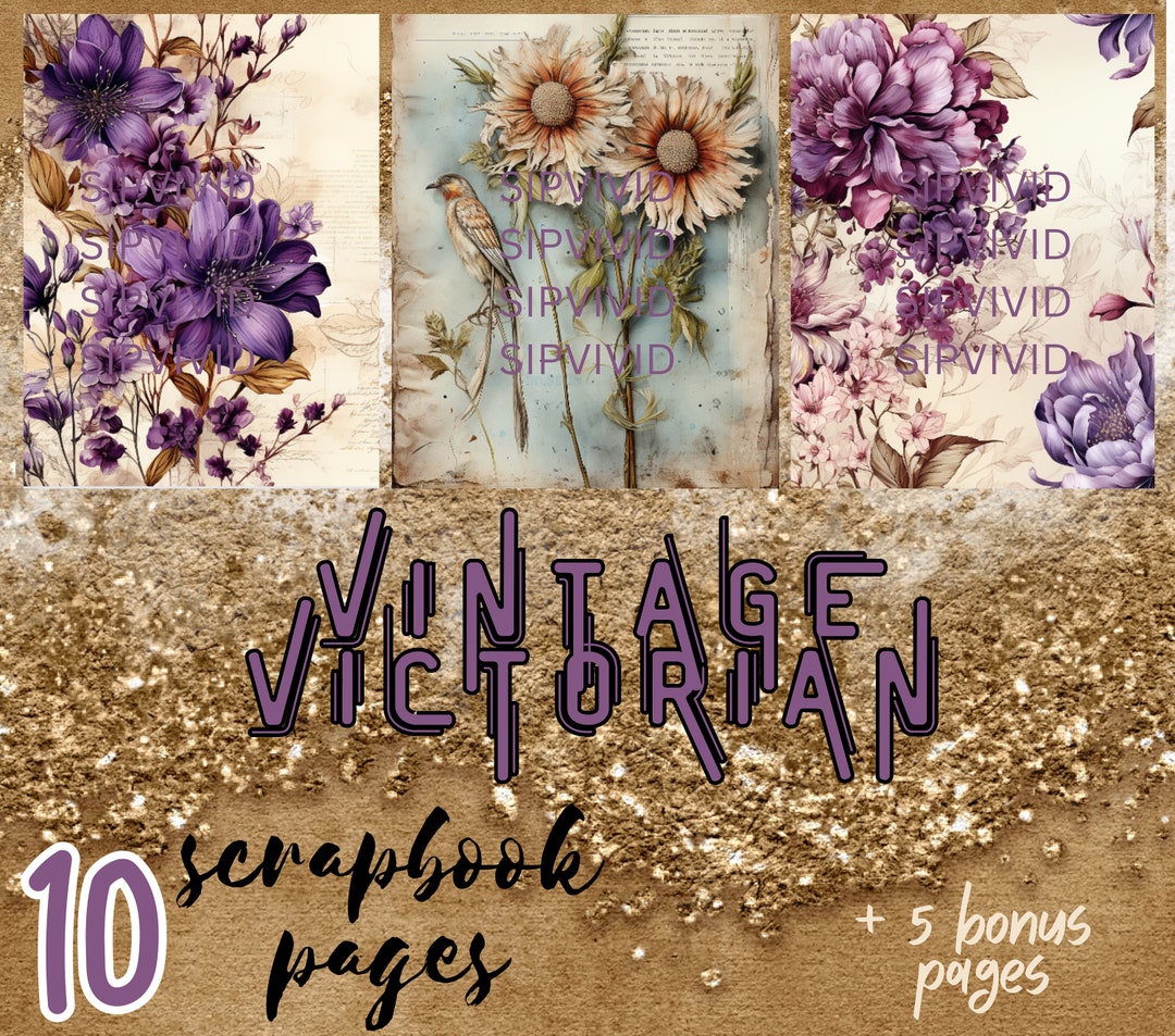 Vintage Purple Floral Stained Digital Paper, Antique Paper, Distressed ...