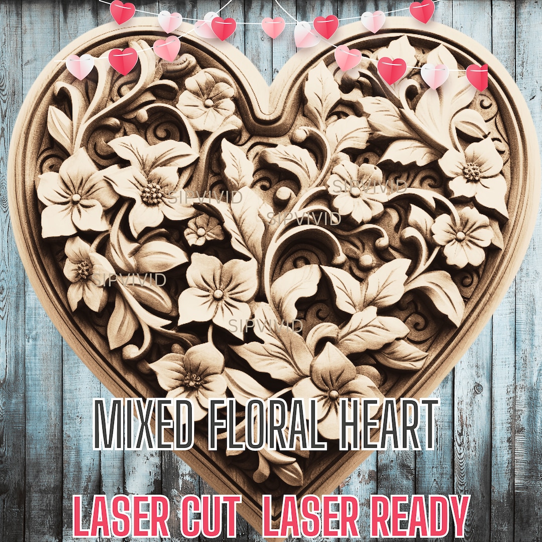 Laser Cut Files Valentine's Day 3D Illusion Floral Heart Laser Cut ...