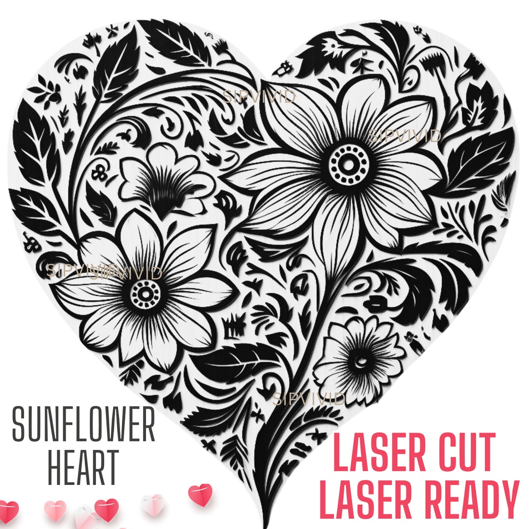Laser Cut Files Valentine's Day 3D Illusion Sunflower Heart Laser Cut ...