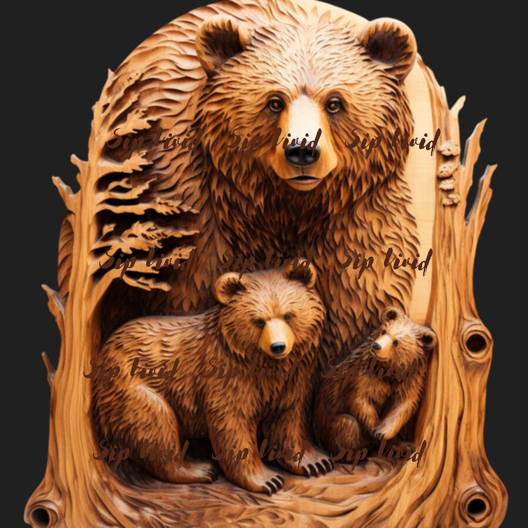 Mama Bear and Cubs 3D Laser Engrave File: PNG SVG Vector (digital File ...
