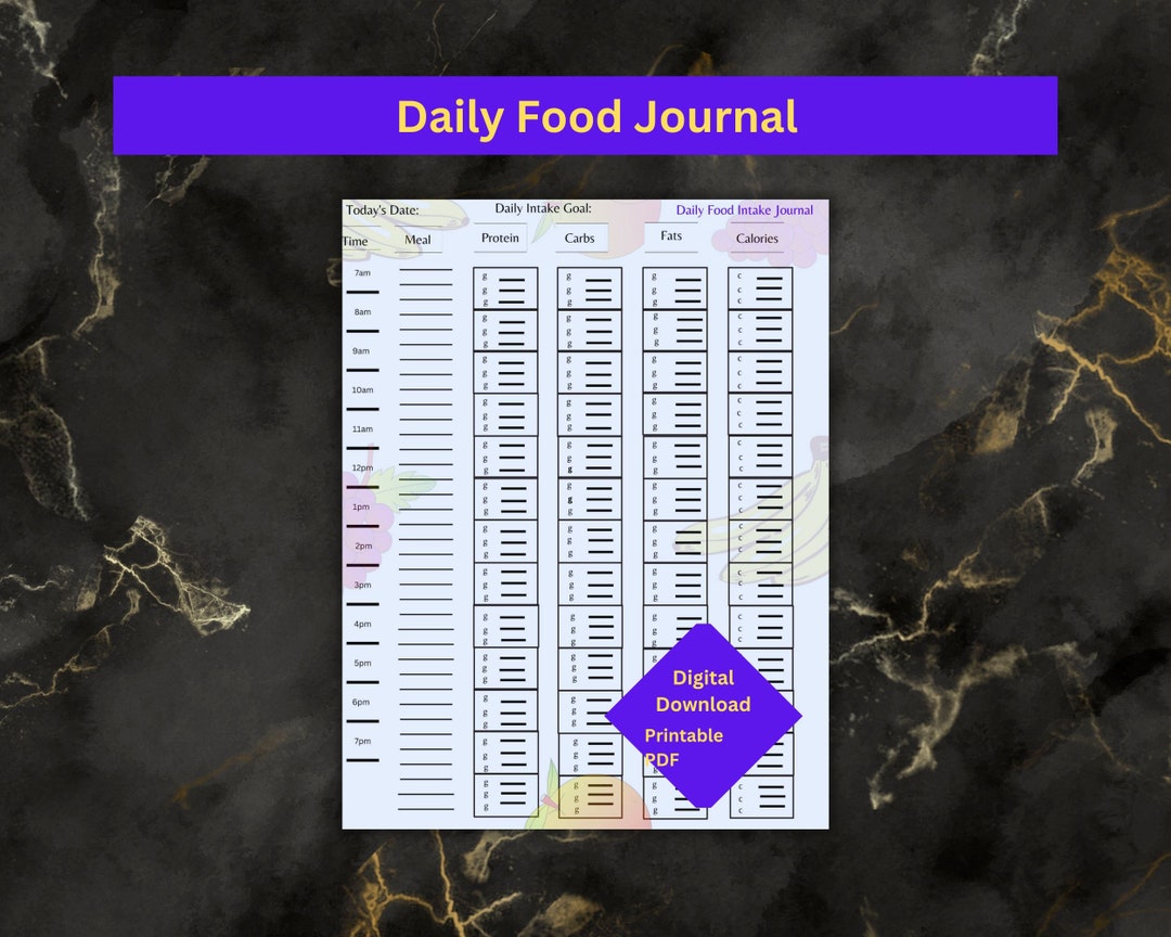 Printable Daily Food Diary,daily Meal Journal,daily Food Log ...