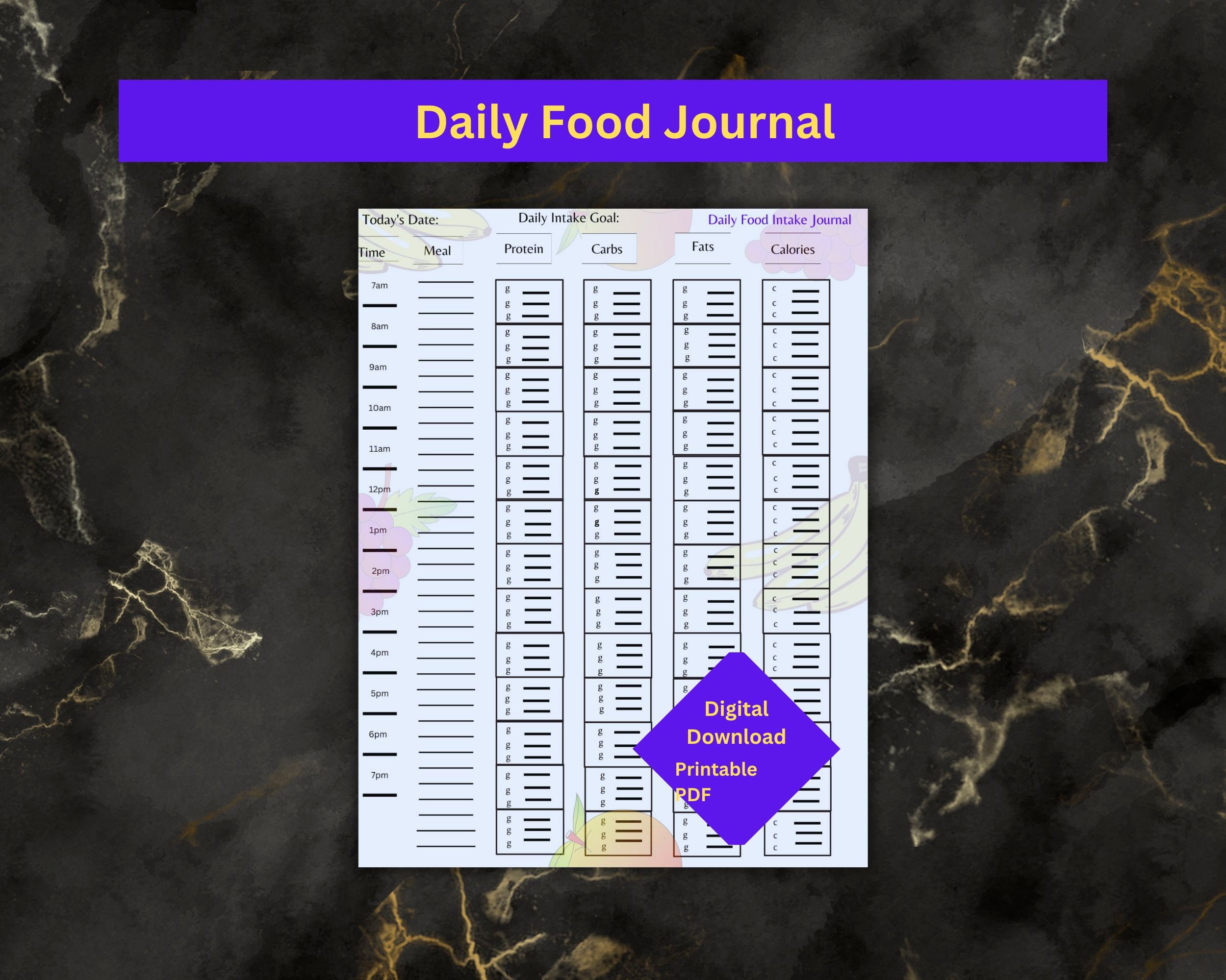 Printable Daily Food Diary,daily Meal Journal,daily Food Log ...