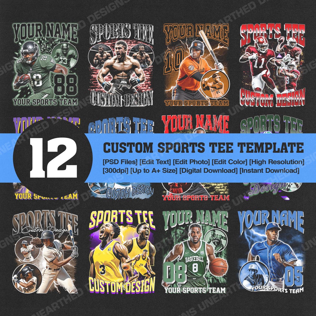12 Editable Sports Tee PSD Template, Basketball Tee Template, Custom ...