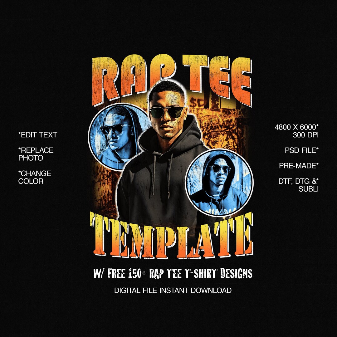 Rap Tee Bootleg Template, Rap Tee T-shirt Design, 90s Bootleg, Vintage ...