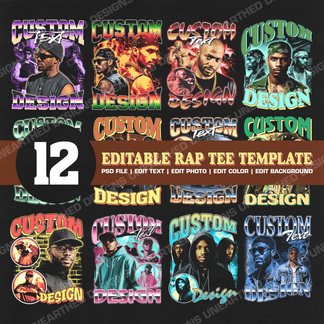 12 Editable Rap Bootleg PSD Template, Custom Rap Tee Template, Custom ...