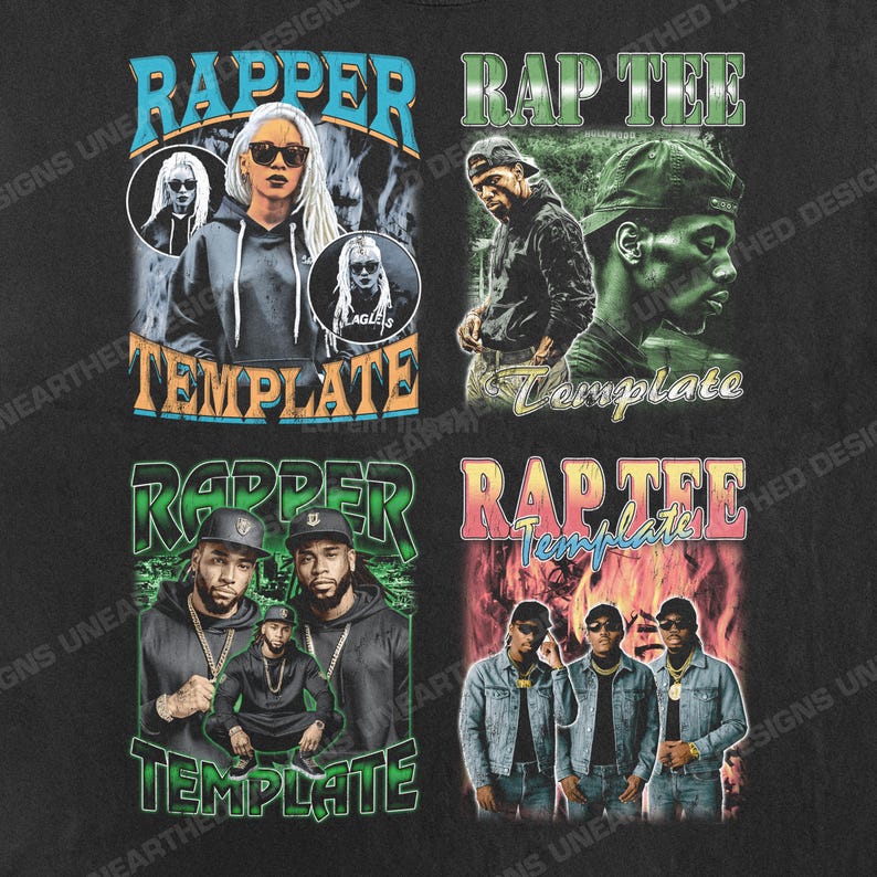 12 Editable Rap Bootleg PSD Template, Custom Rap Tee Template, Custom ...
