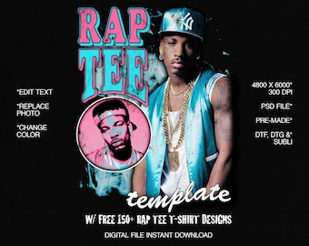 Rap Tee Bootleg Template, Rap Tee T-shirt Design, 90s Bootleg, Vintage ...
