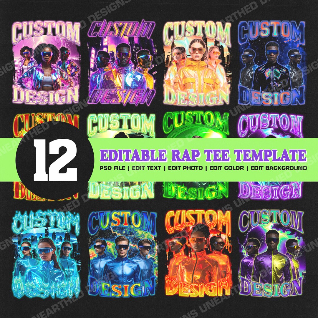 Custom Bootleg T-shirt Design Bundle, Editable Rap Tee Template, Custom ...