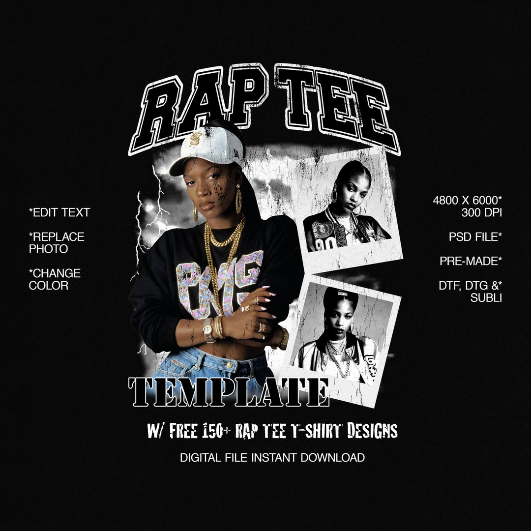 Rap Tee Template, Bootleg T-shirt Design, Rap Tee T-shirt Design, 90s ...