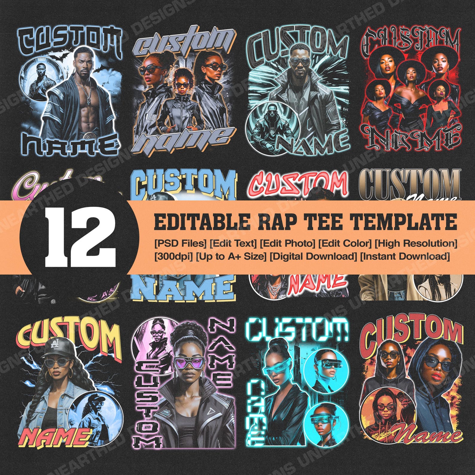 12 Editable Rap Bootleg PSD Template, Custom Rap Tee Template, Custom ...