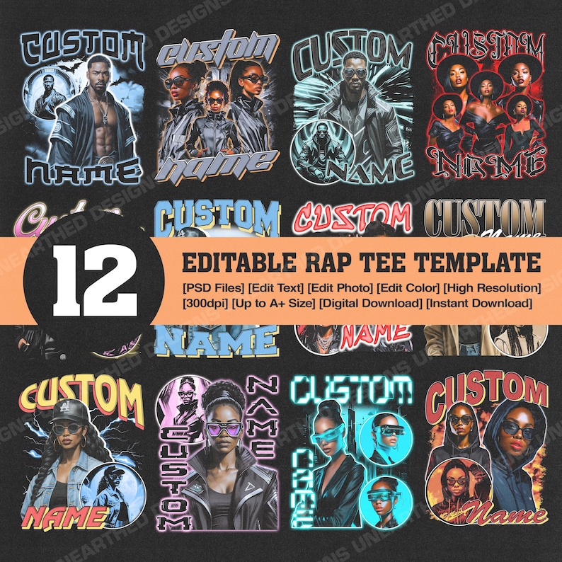 12 Editable Rap Bootleg PSD Template, Custom Rap Tee Template, Custom ...