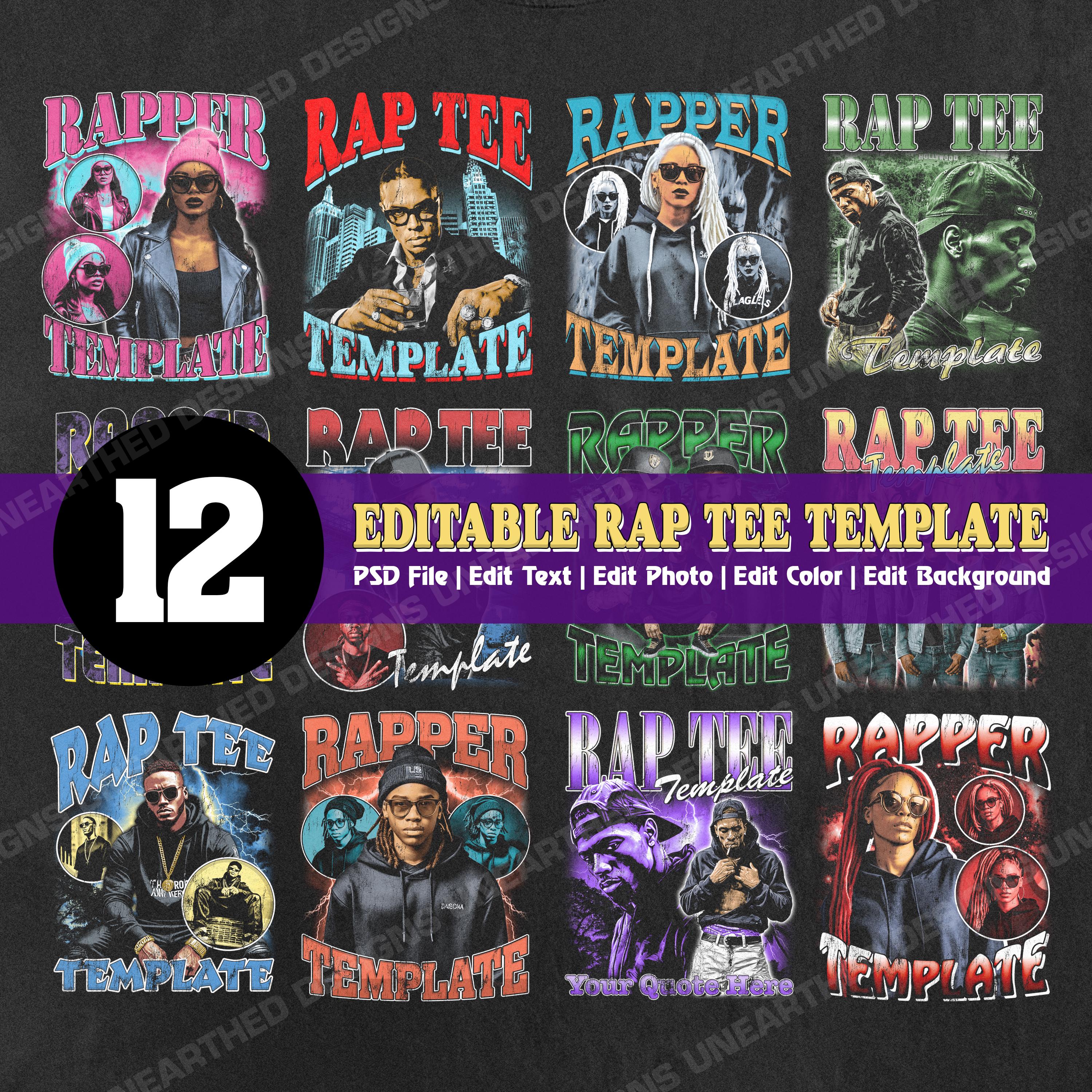 12 Editable Rap Bootleg PSD Template, Custom Rap Tee Template, Custom ...