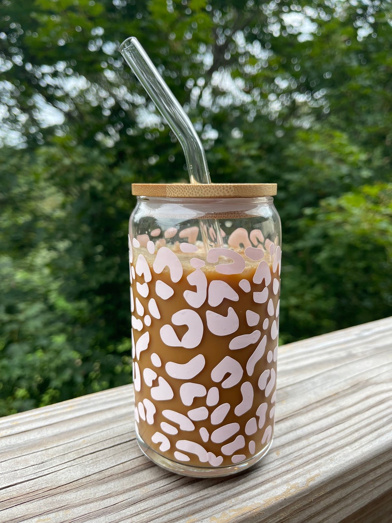 Cheetah Print, Beer Can Glass, Iced Coffee Glass, 16 Oz, Personalized ...