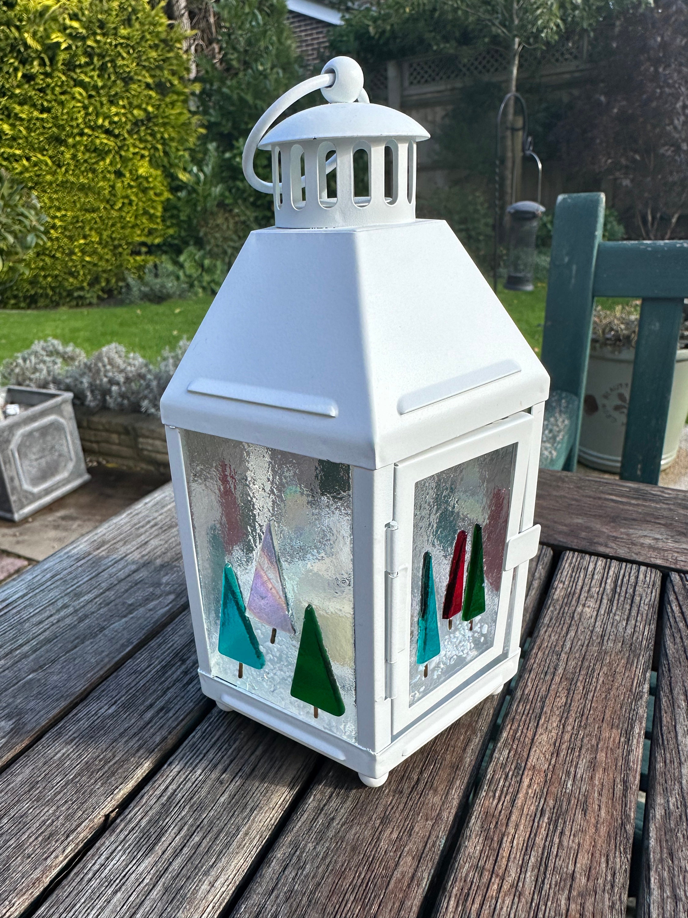 Colourful Festive Pine Tree Tea Light Lantern / Fused Glass - Etsy