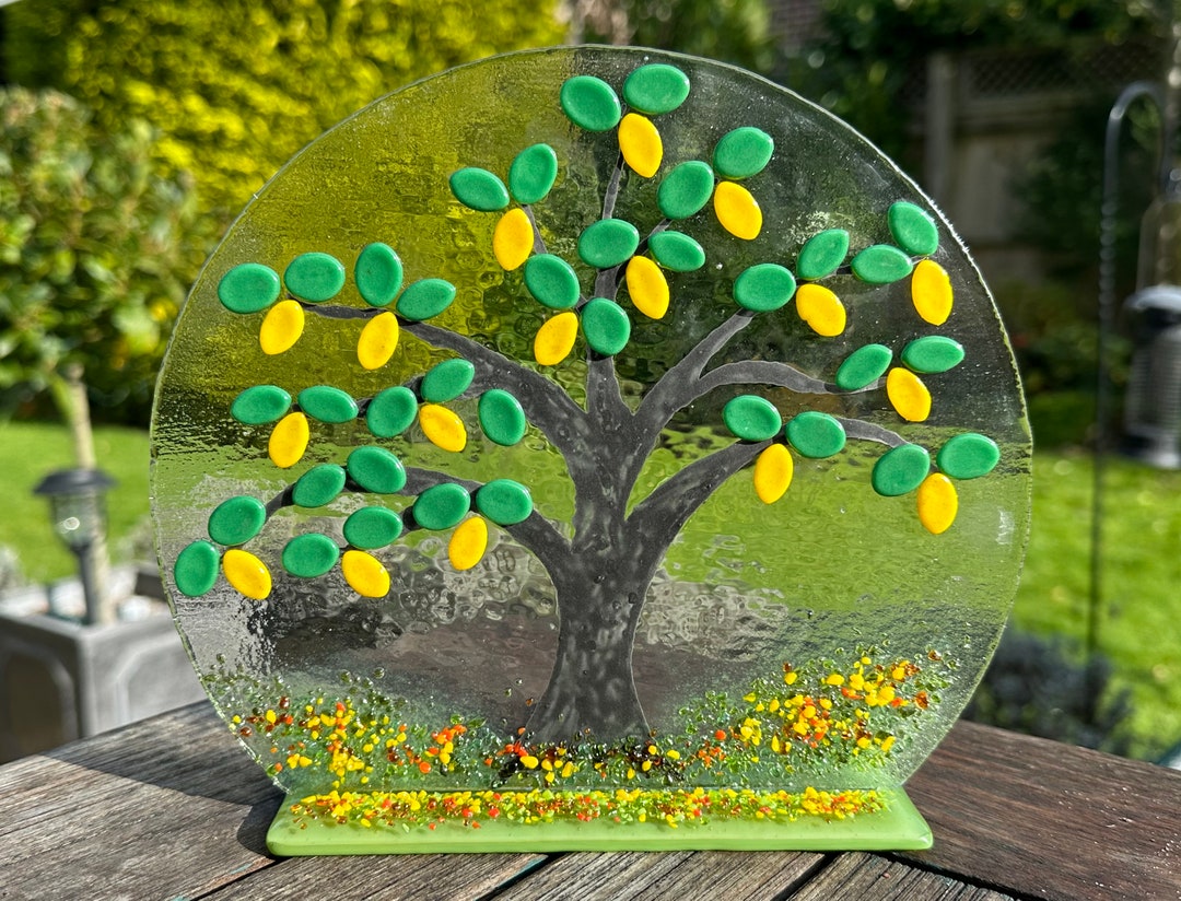 Vibrant Lemon Tree / Fused Glass Mounted on Glass Plinth - Etsy