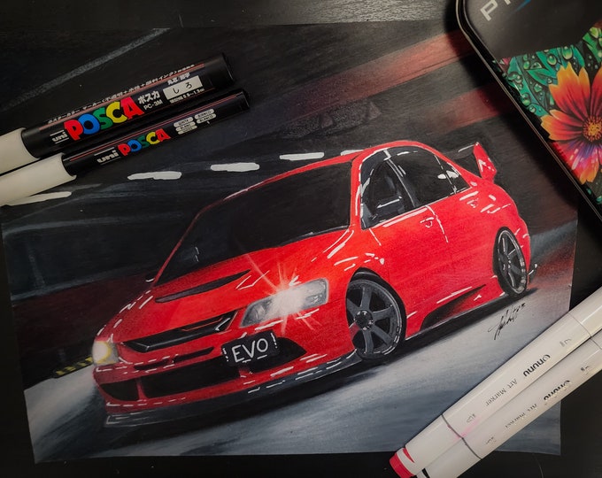 Evo 8 Hand Drawing - Hand Drawn Auto Art, Cars, Trucks, Suv's ...
