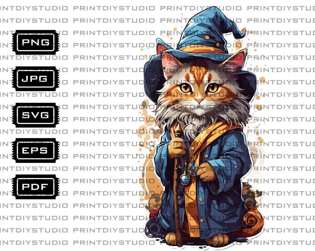 T-shirt Prints digital Product WIZARDCAT t-shirt Designs DIY Vector ...