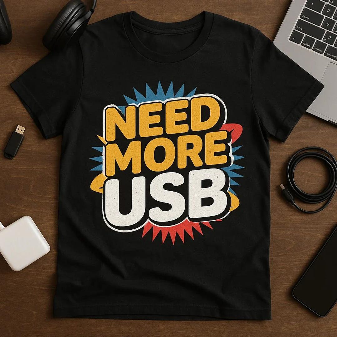NEED MORE USB Cartoon Pop T-shirt, Funny Gadget Shirt for Men and Women ...