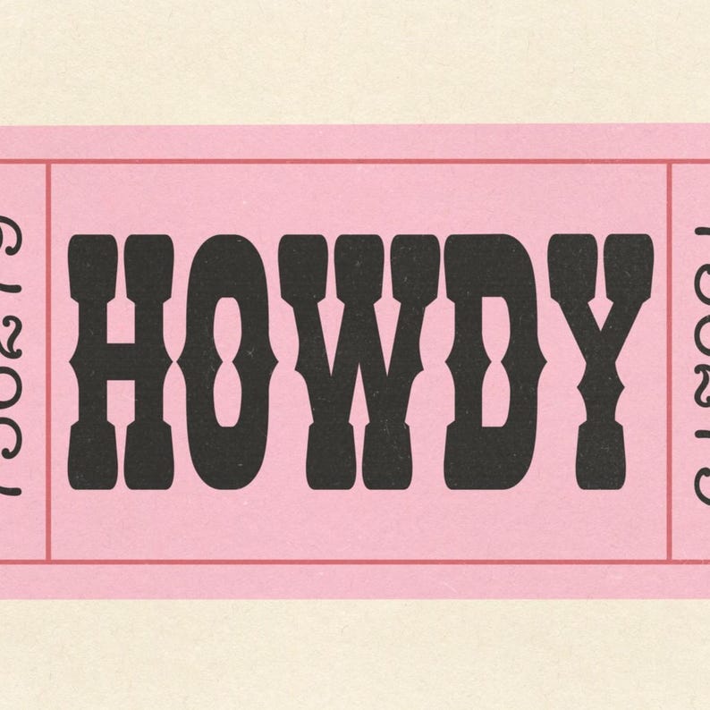 Retro Howdy Ticket Print, Pink Vintage Typography Poster, Western Wall ...