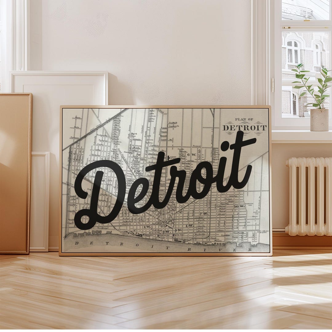 Detroit Map Print, Vintage Paper, Wall Art for Home, Antique Style ...