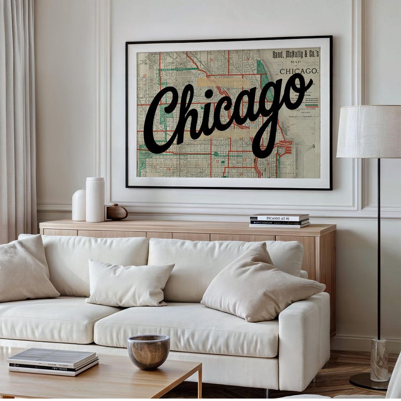 Vintage Chicago Map Print, Antique City Wall Art, Historical Urban ...