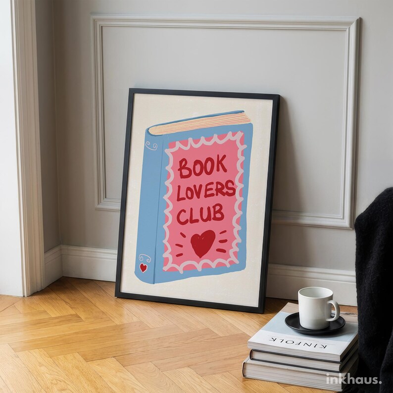 Book Lovers Club Print, Retro Hand Drawn Illustration Wall Art - Etsy