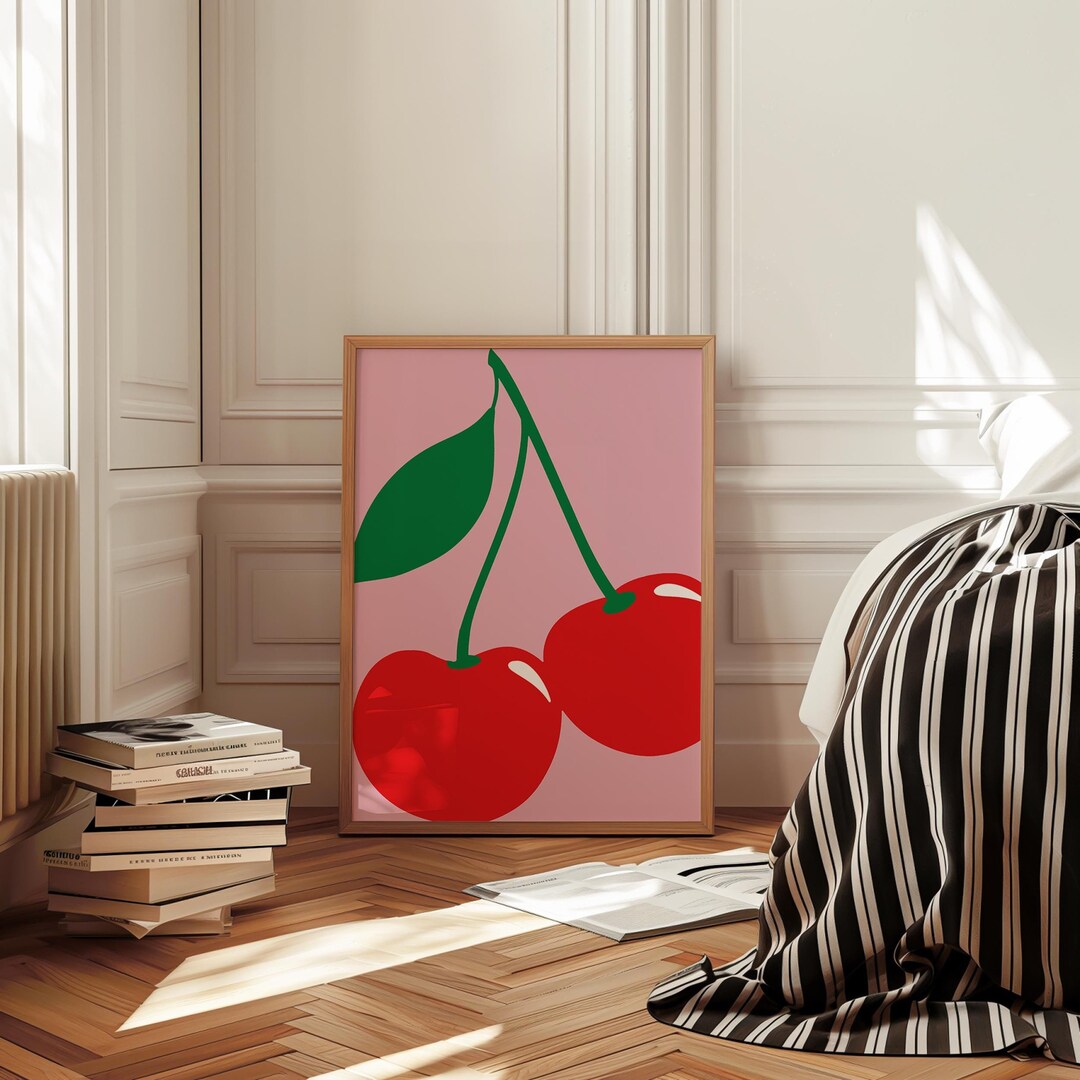 Cherry Poster, Retro Cherries Print, Trendy Wall Art Download, Preppy ...