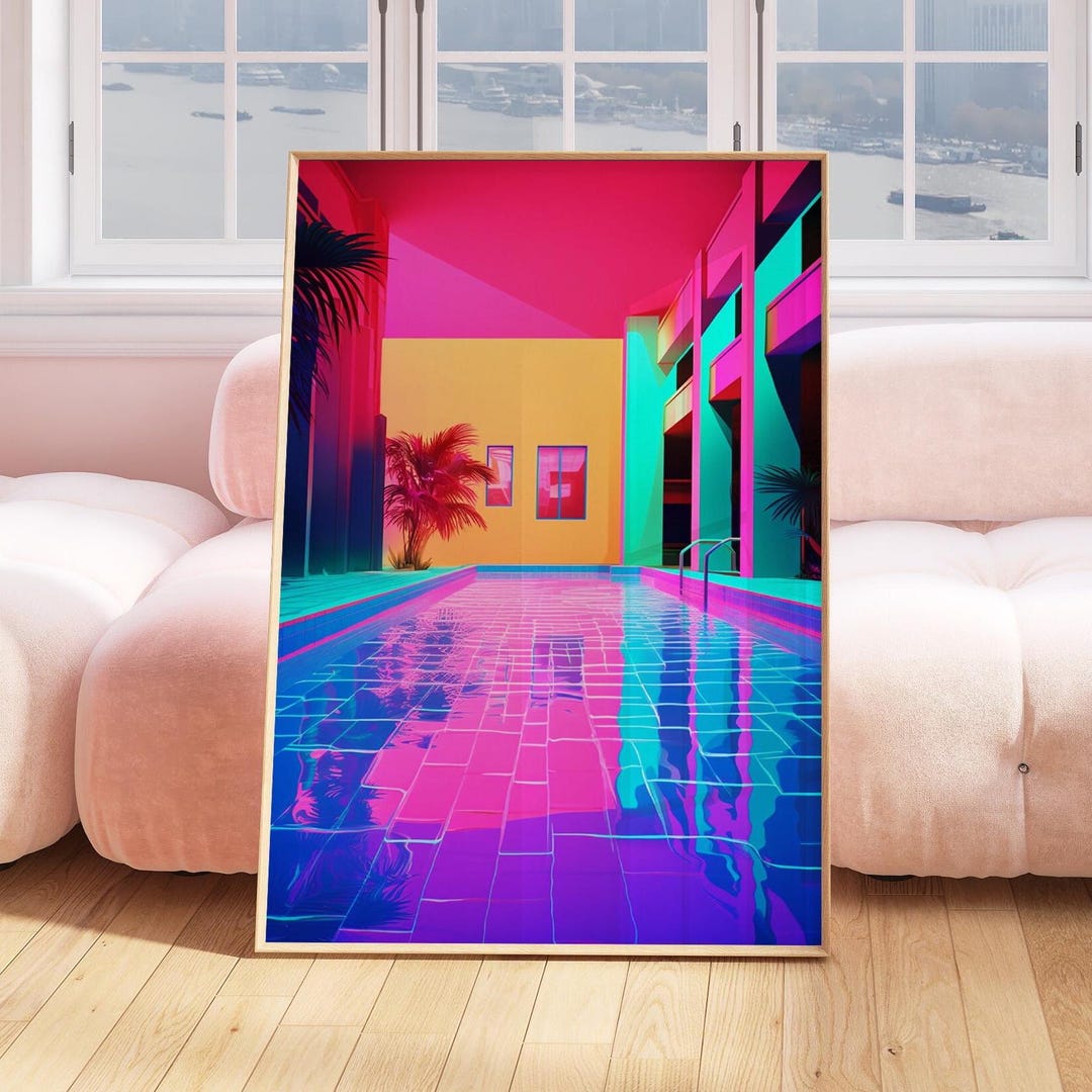 Neon Swimming Pool Art Print: Retro Miami Decor - Etsy