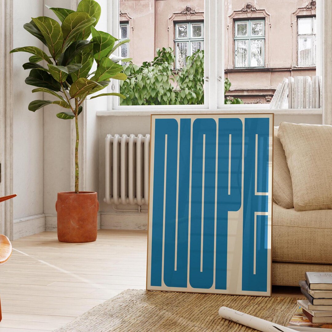 Nope Typography Poster: Retro Blue and White Text Art - Etsy