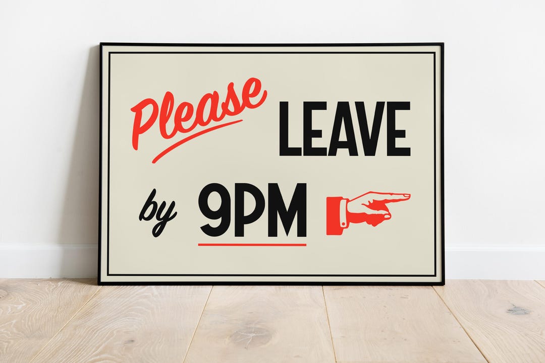 Please Leave by 9pm Sign, Retro Wall Art, Mid Century Modern Decor ...