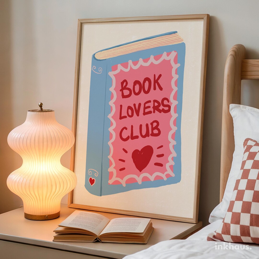 Book Lovers Club Print, Retro Hand Drawn Illustration Wall Art - Etsy
