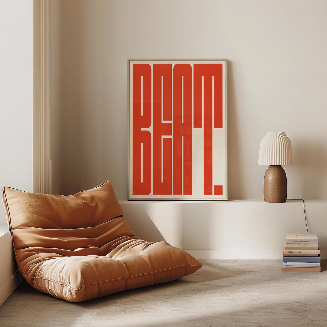 Beat Graphic Typography Poster Wall Art, Bold Retro Red and White Quote ...